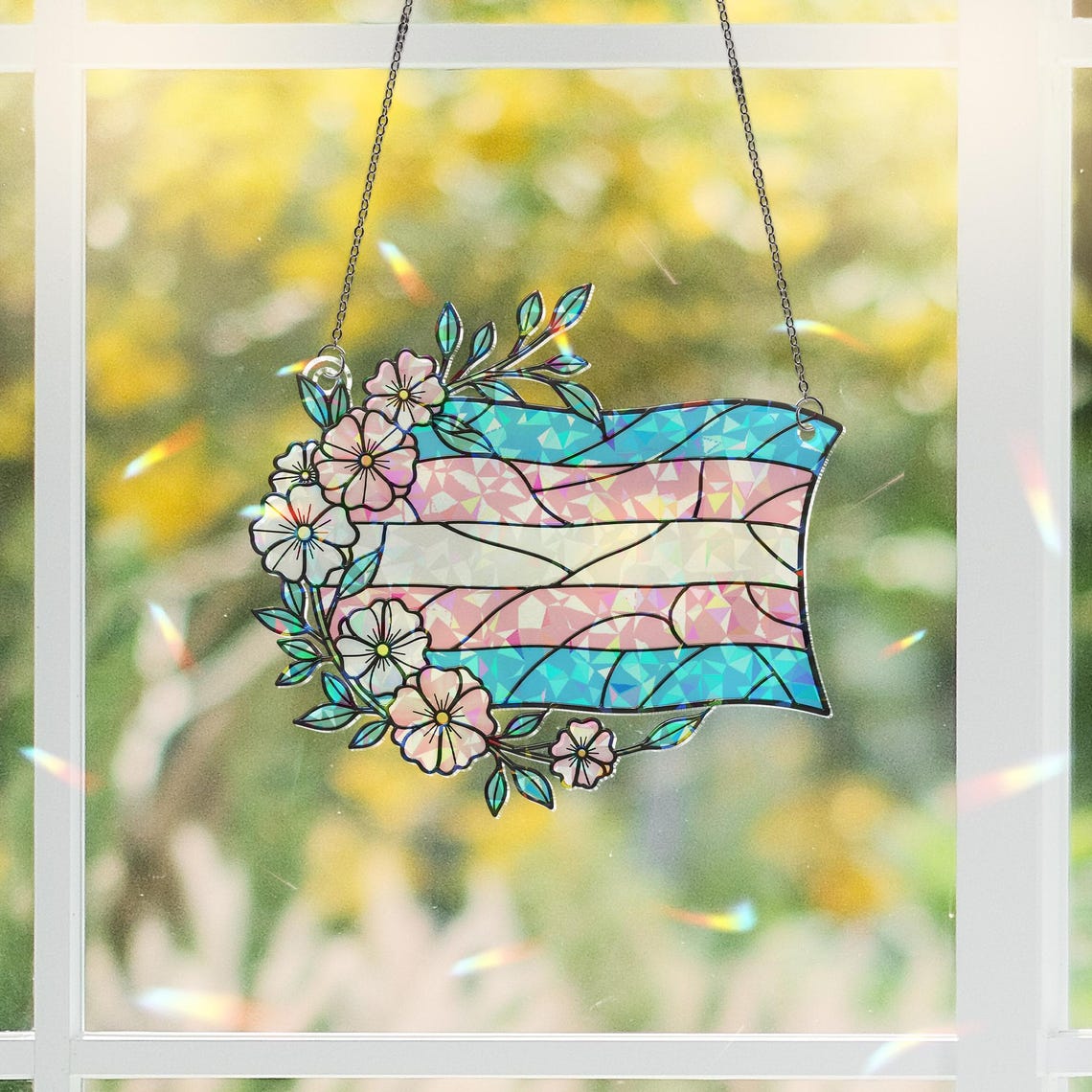 Floral Transgender Flag Suncatcher: Pride Acrylic Window Hanging - Etsy
