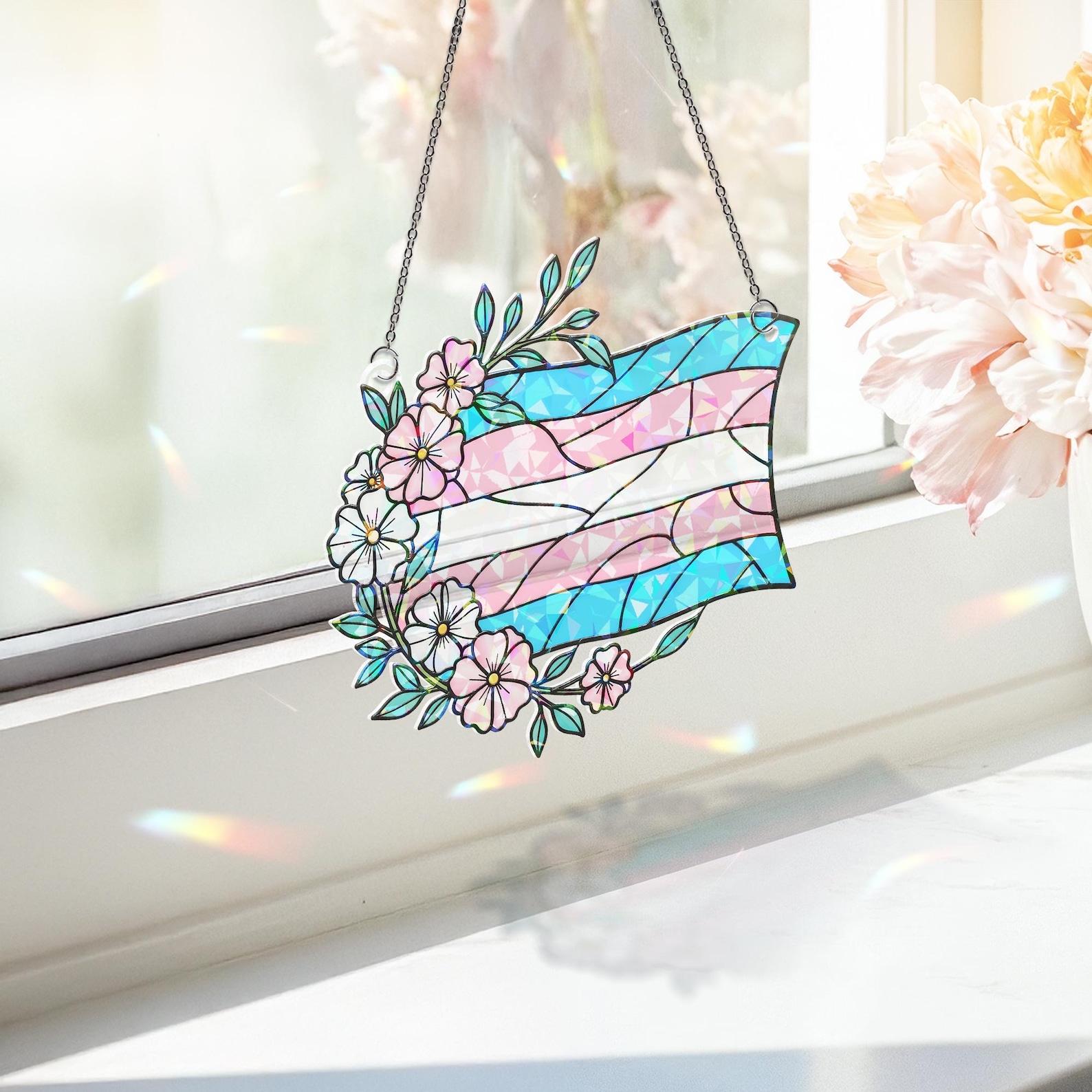 Floral Transgender Flag Suncatcher: Pride Acrylic Window Hanging - Etsy