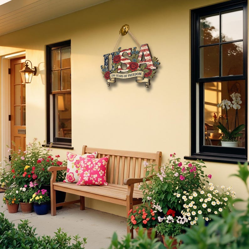 USA 250th Anniversary Wooden Sign, Patriotic Door Hanging Decor ...