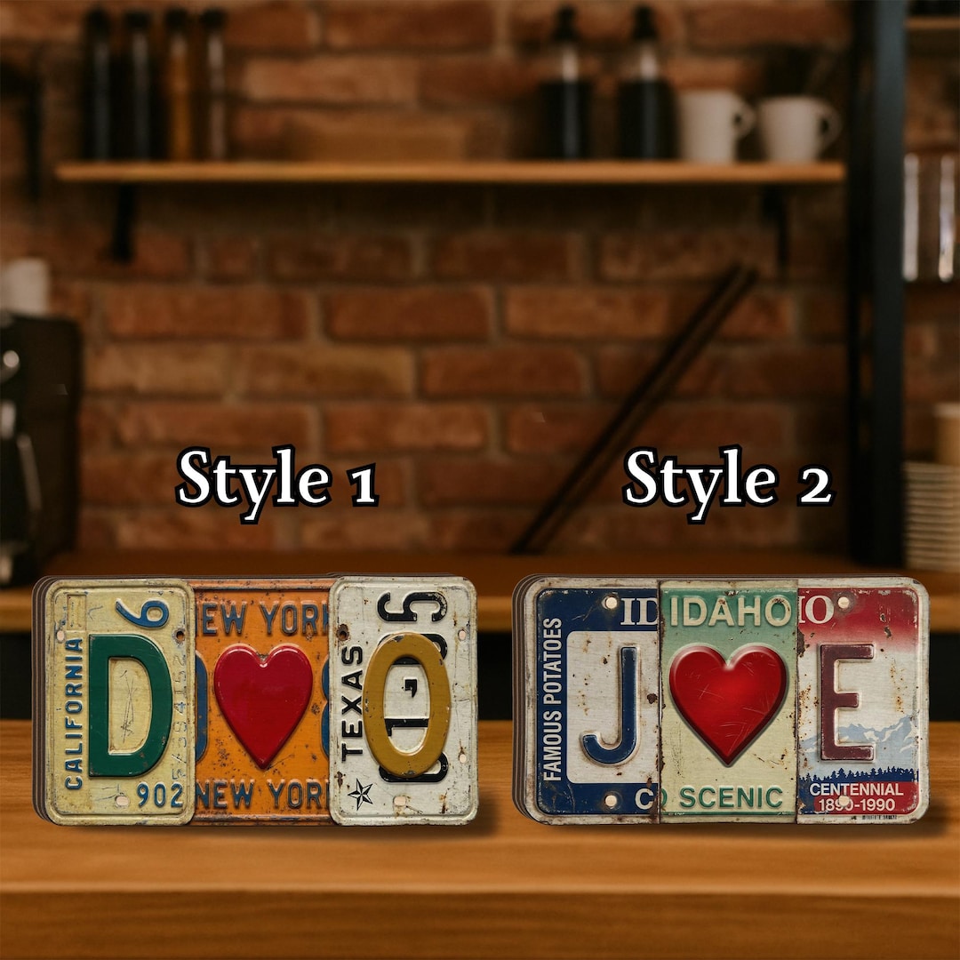 Personalized Couple Wooden Block, License Plate Letters, Initials Heart ...