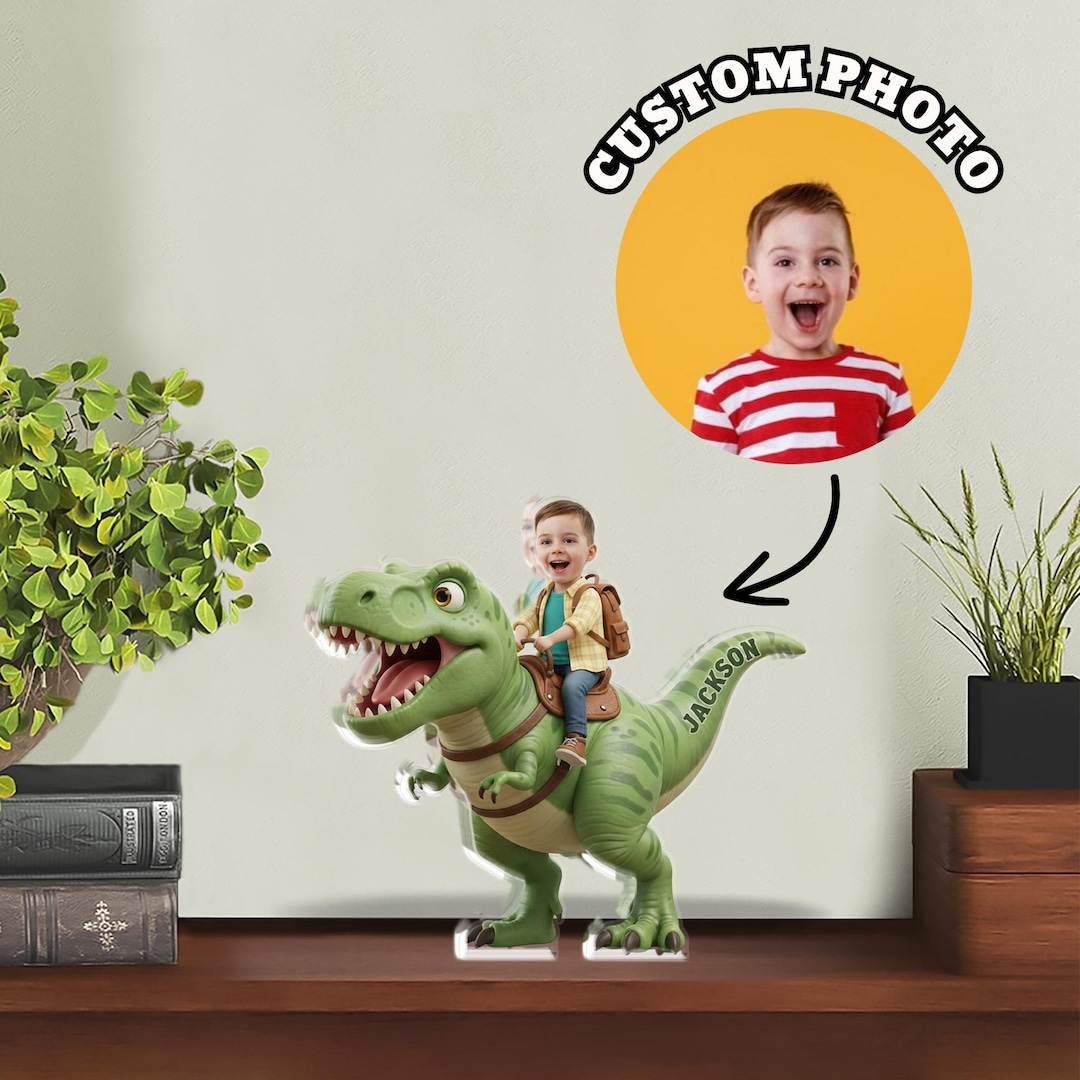 Personalized Acrylic Block Dinosaur Rider, Custom Photo Kid Caricature ...