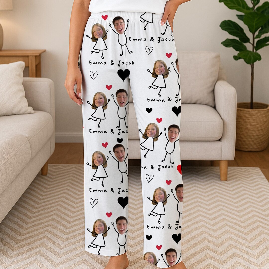 Custom Couple Face Stick Figure Pajama Pants, Personalized Photo ...