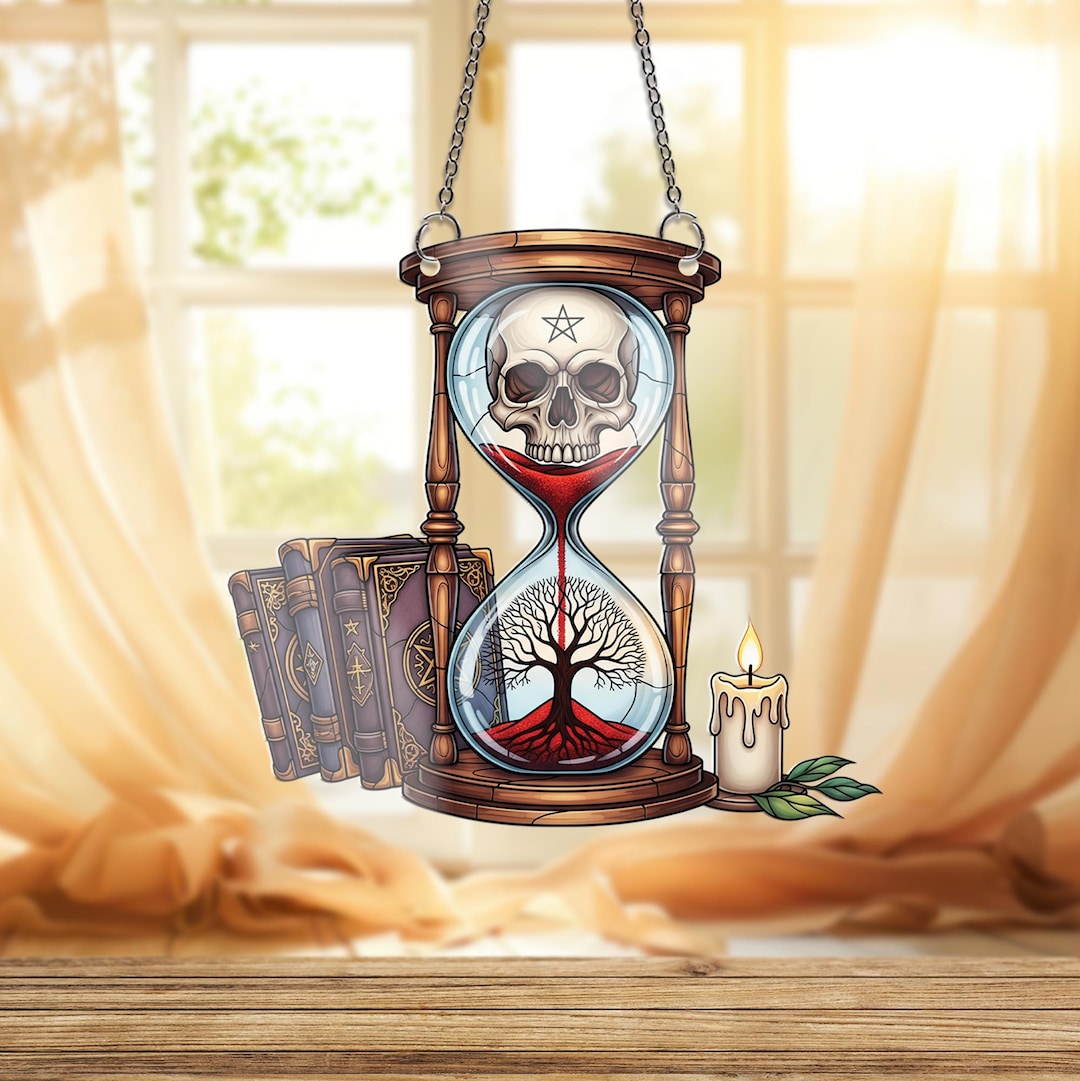 Mystic Hourglass Skull Ornament | Gothic Tree of Life Window Decor ...