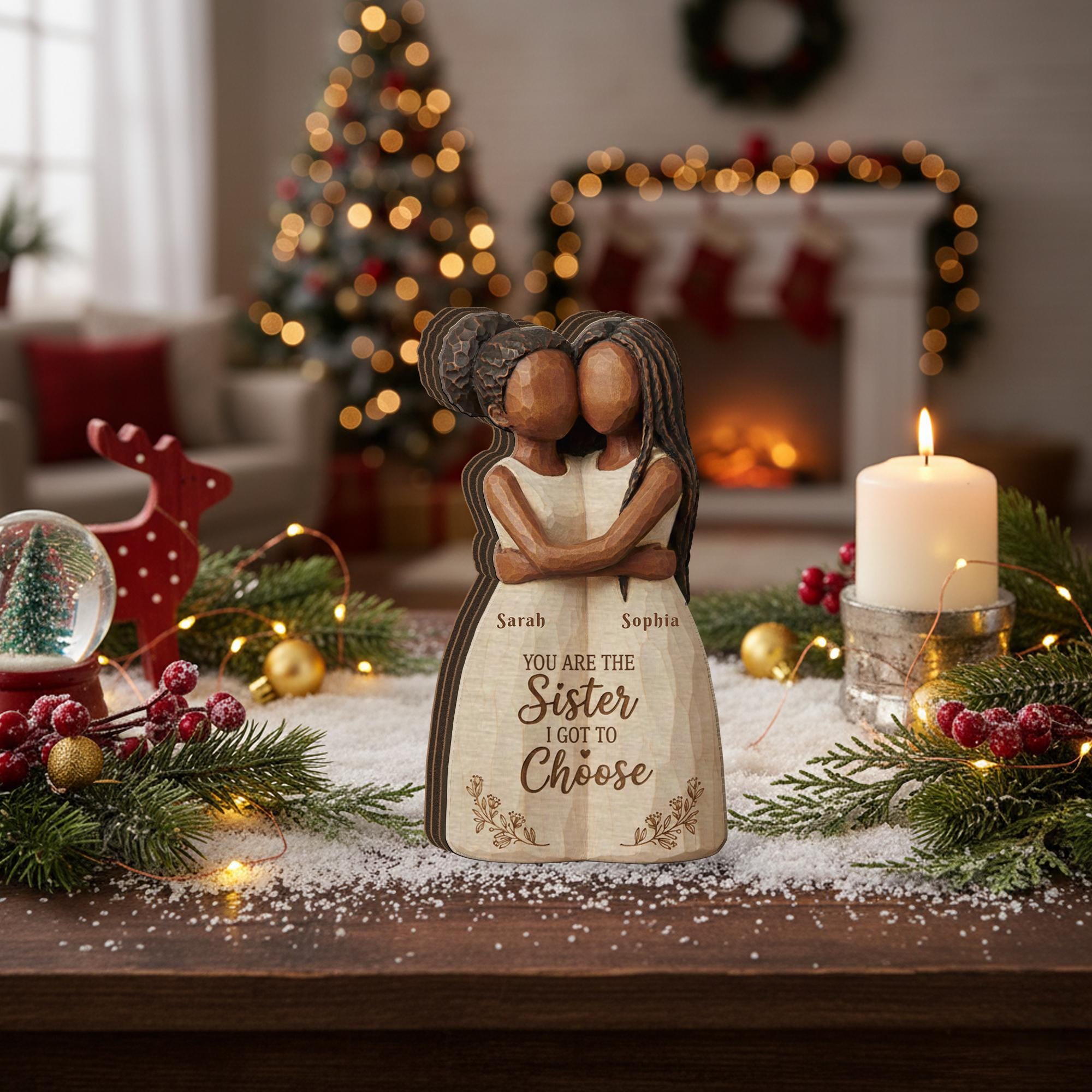 Personalized Sister Wooden Block Figurine, Two Women Hugging, Afro Hair ...
