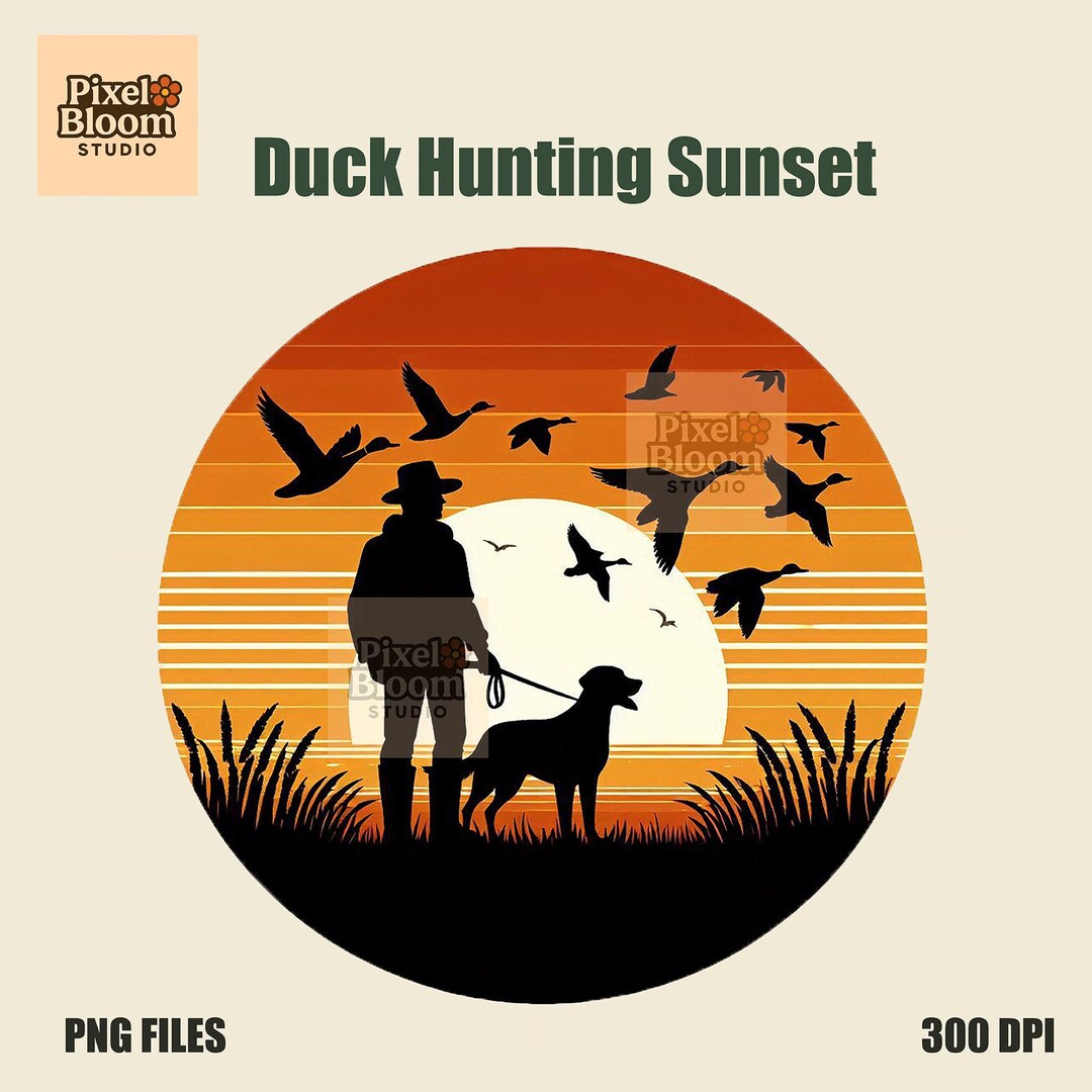 Duck Hunting Sunset PNG – Silhouette Hunter With Dog and Flying Ducks ...