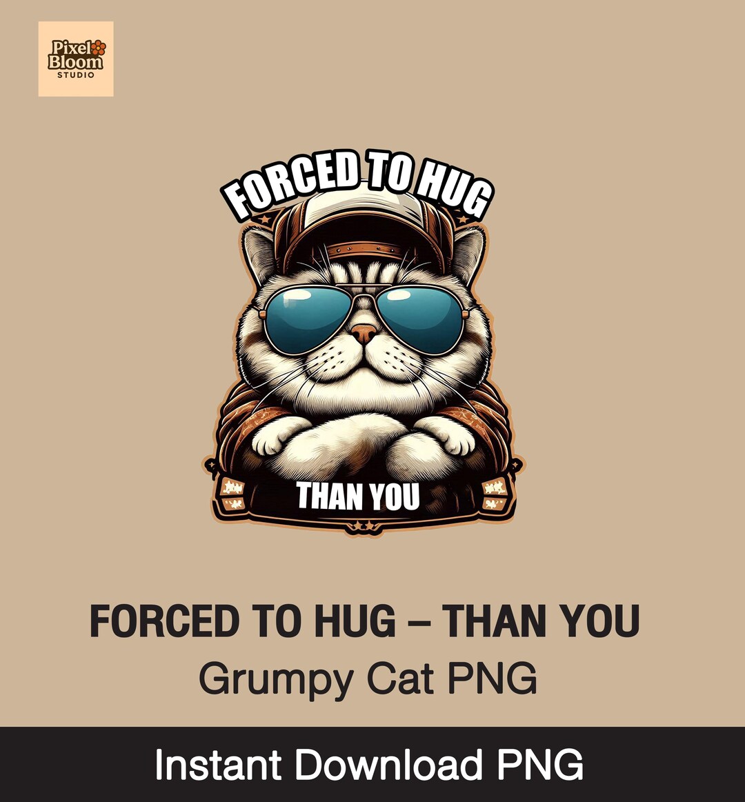 Forced to Hug Than You Cat PNG – Funny Grumpy Cat Sublimation, Anti ...