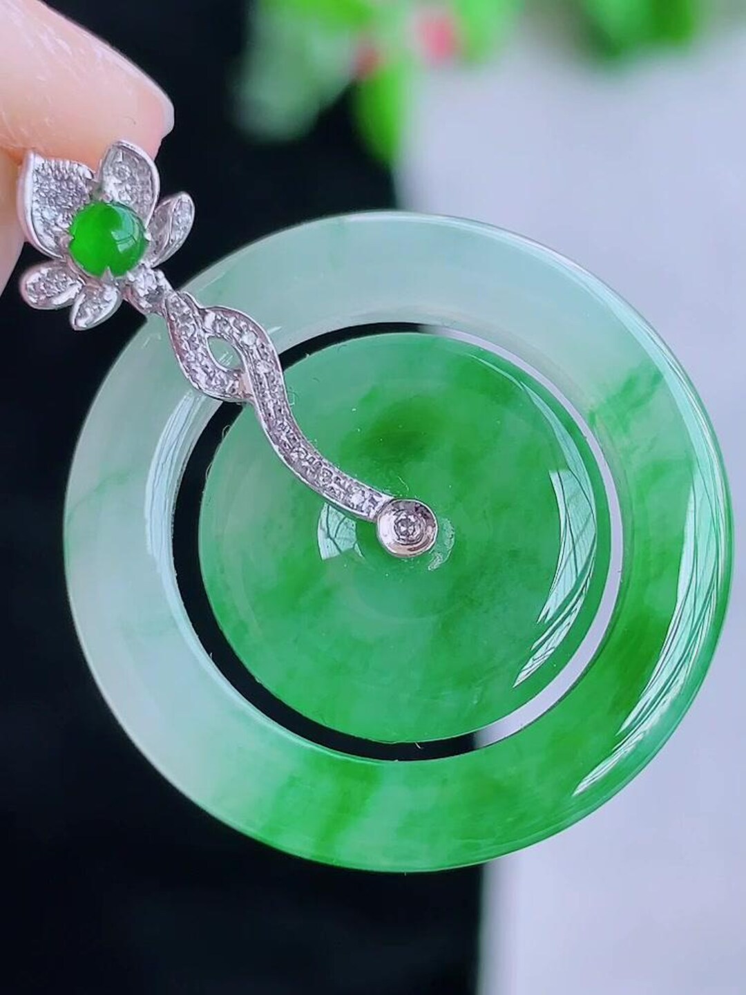 Ice Green Jade Flower Mother Child Pendant, 18k Gold Inlaid Jadeite ...