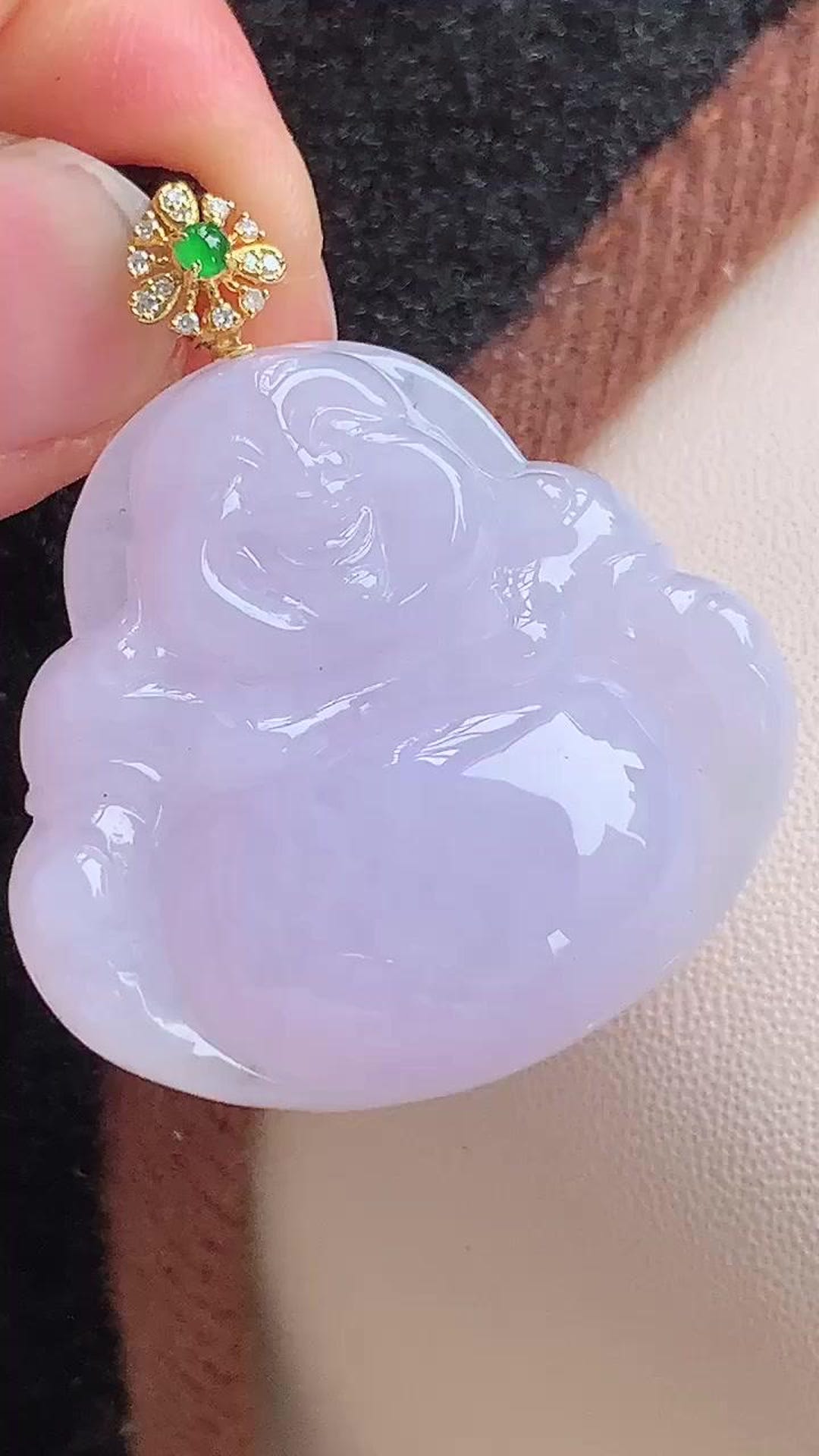 Ice Violet Jade Buddha Pendant, 18k Gold Inlaid Jadeite Gemstone ...