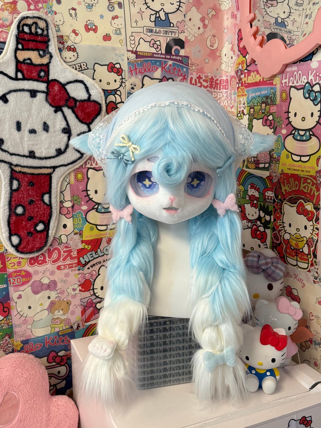 Yume-kawaii Kemono Fursuit Head – Pastel Blue Sheep Bunny Cosplay Mask ...