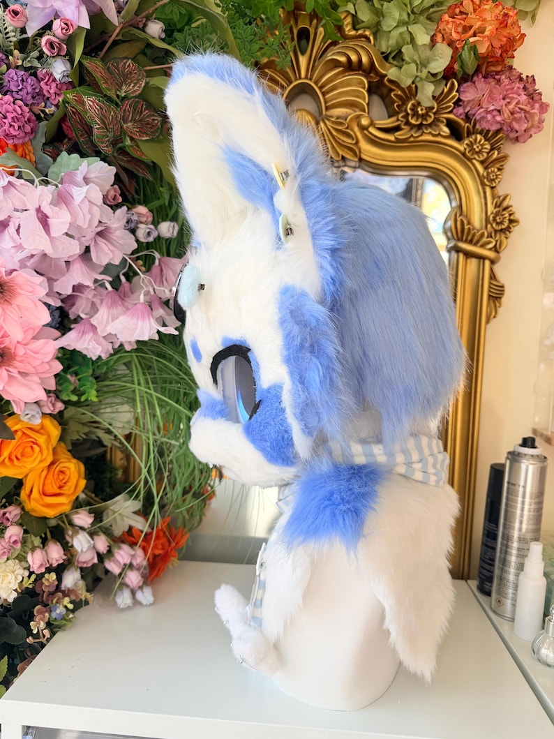 Toony Kemono Fursuit Head Blue White Angel Dog Fox Anime Cosplay Mask ...
