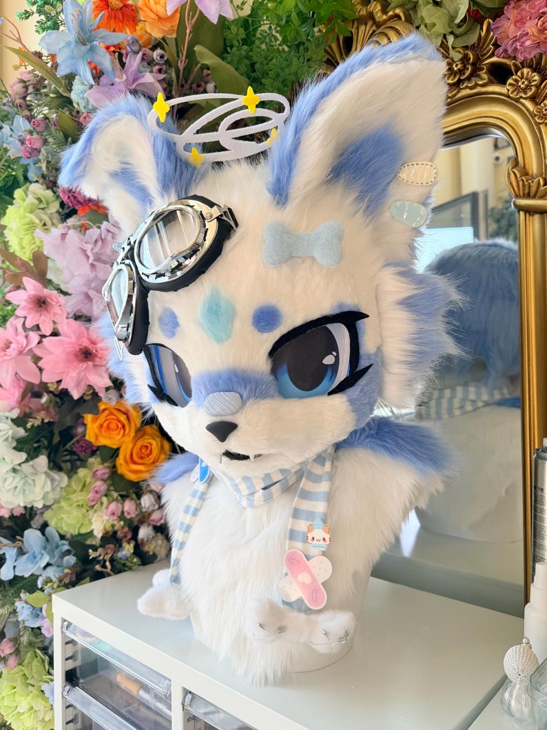 Toony Kemono Fursuit Head Blue White Angel Dog Fox Anime Cosplay Mask ...