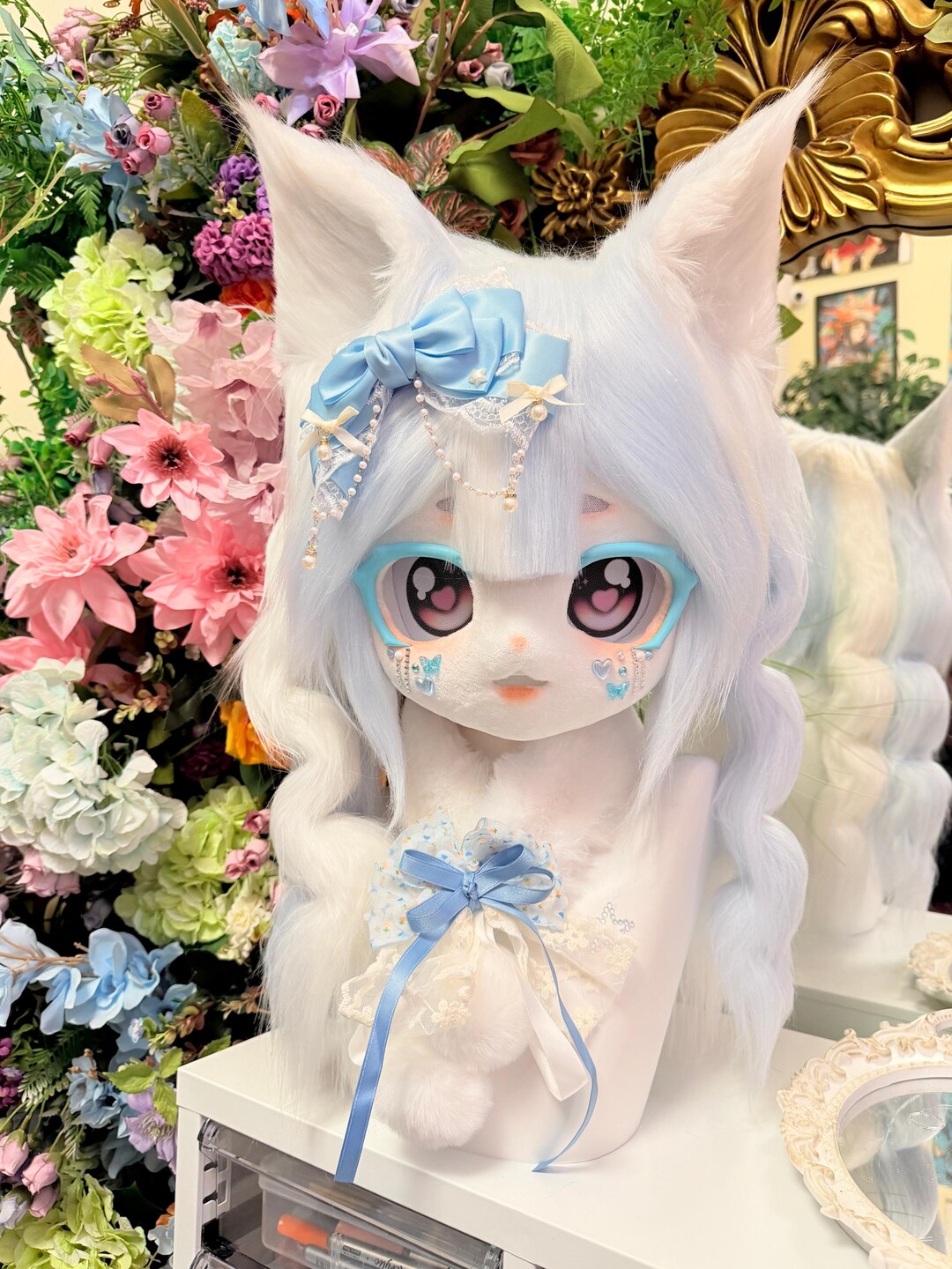 Aoi Pastel Fox Fursuit Head – Blue White Kemono Cosplay Mask, Yume ...