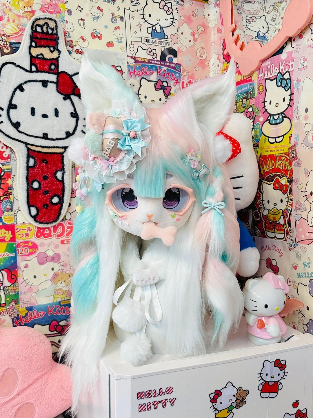 Pastel Kawaii Fox Fursuit Head: Resin Cosplay Mask With Lace - Etsy