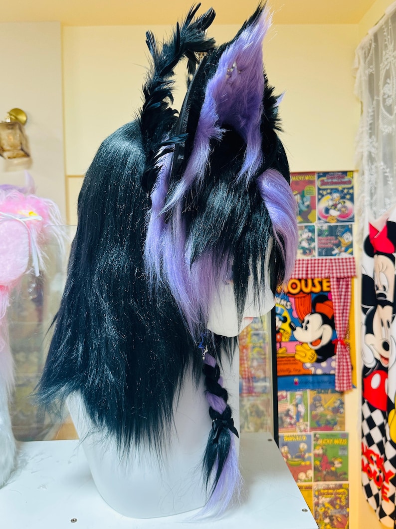 Gothic Purple Black Kemono Fursuit Head – Visual Kei Fox Mask With Star ...