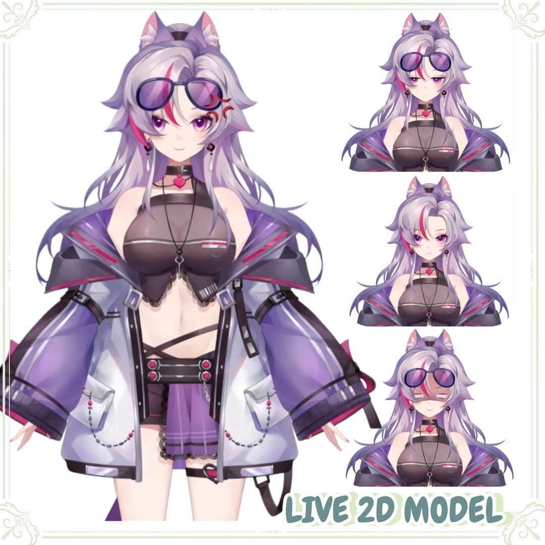 Premade Vtuber Live2d Model | Purple Violet Pulse Girl With Tail | Vtuber Studio | Wolf Vtuber ...