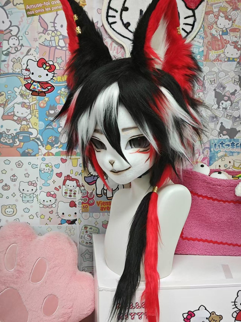 Gothic Kemono Fox Fursuit Head, Black White Resin Anime Cosplay Mask ...