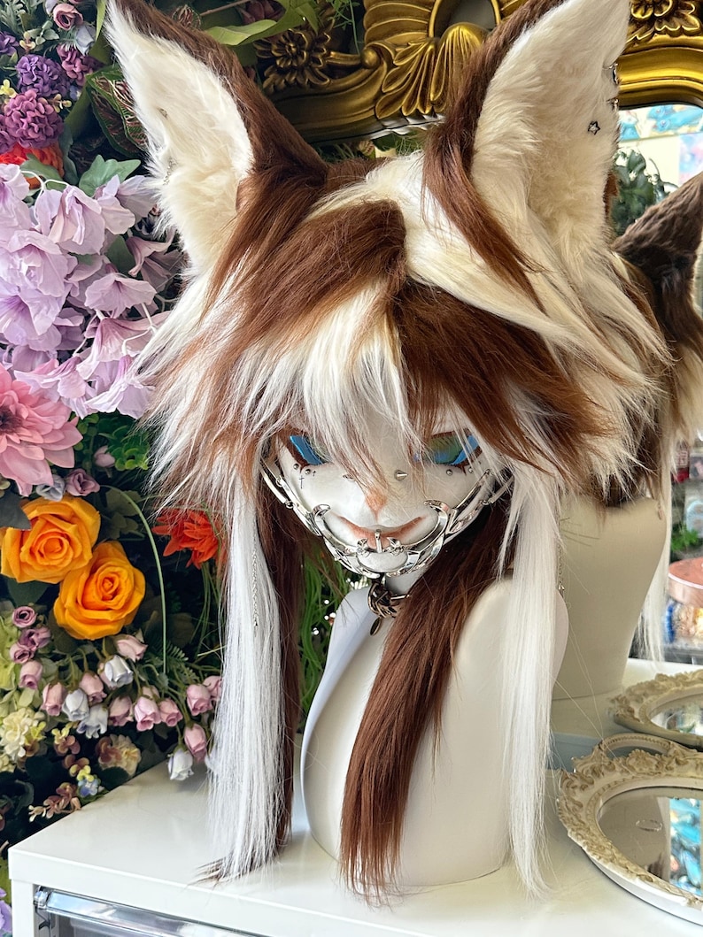 Tribal Wolf Fursuit Head, Brown White Fox Mask, Resin Furry Cosplay ...