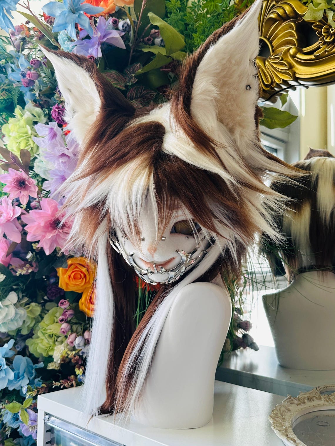 Tribal Wolf Fursuit Head, Brown White Fox Mask, Resin Furry Cosplay ...