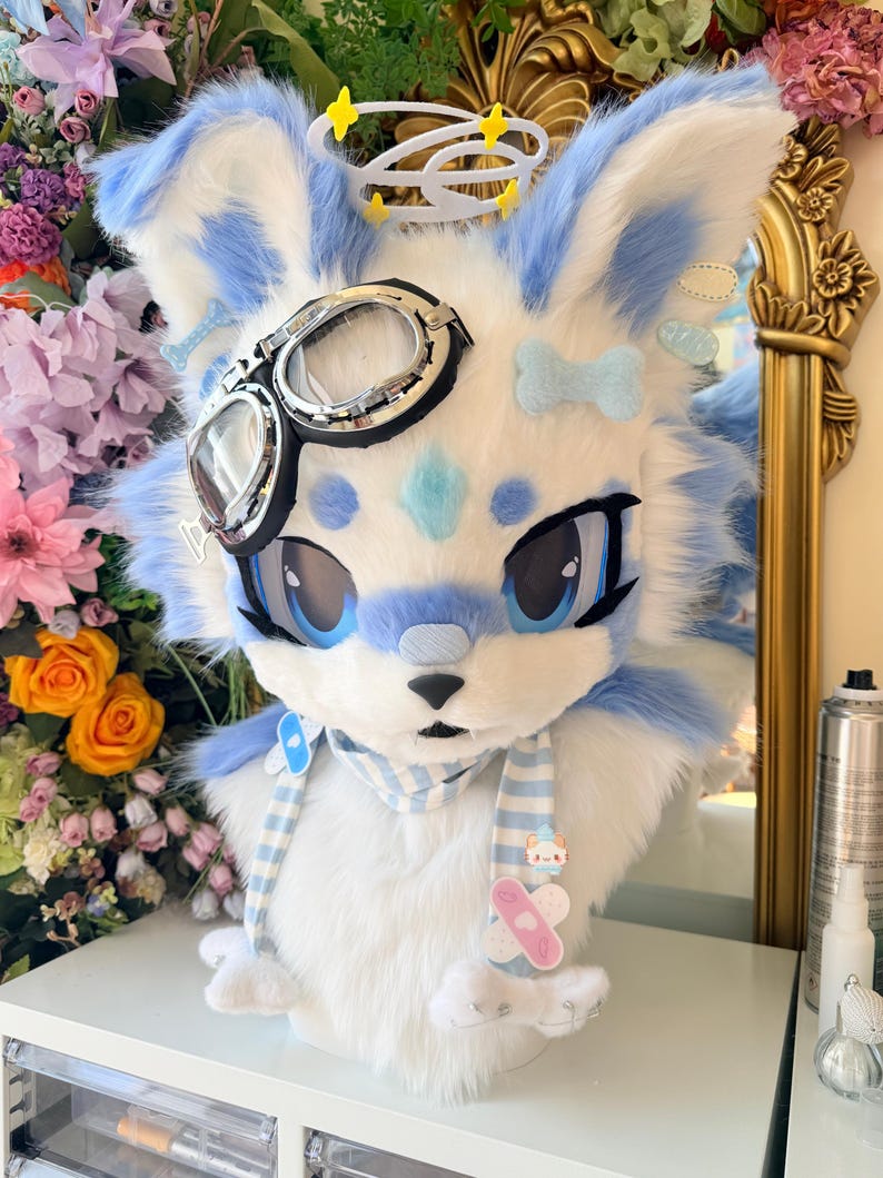 Toony Kemono Fursuit Head Blue White Angel Dog Fox Anime Cosplay Mask ...