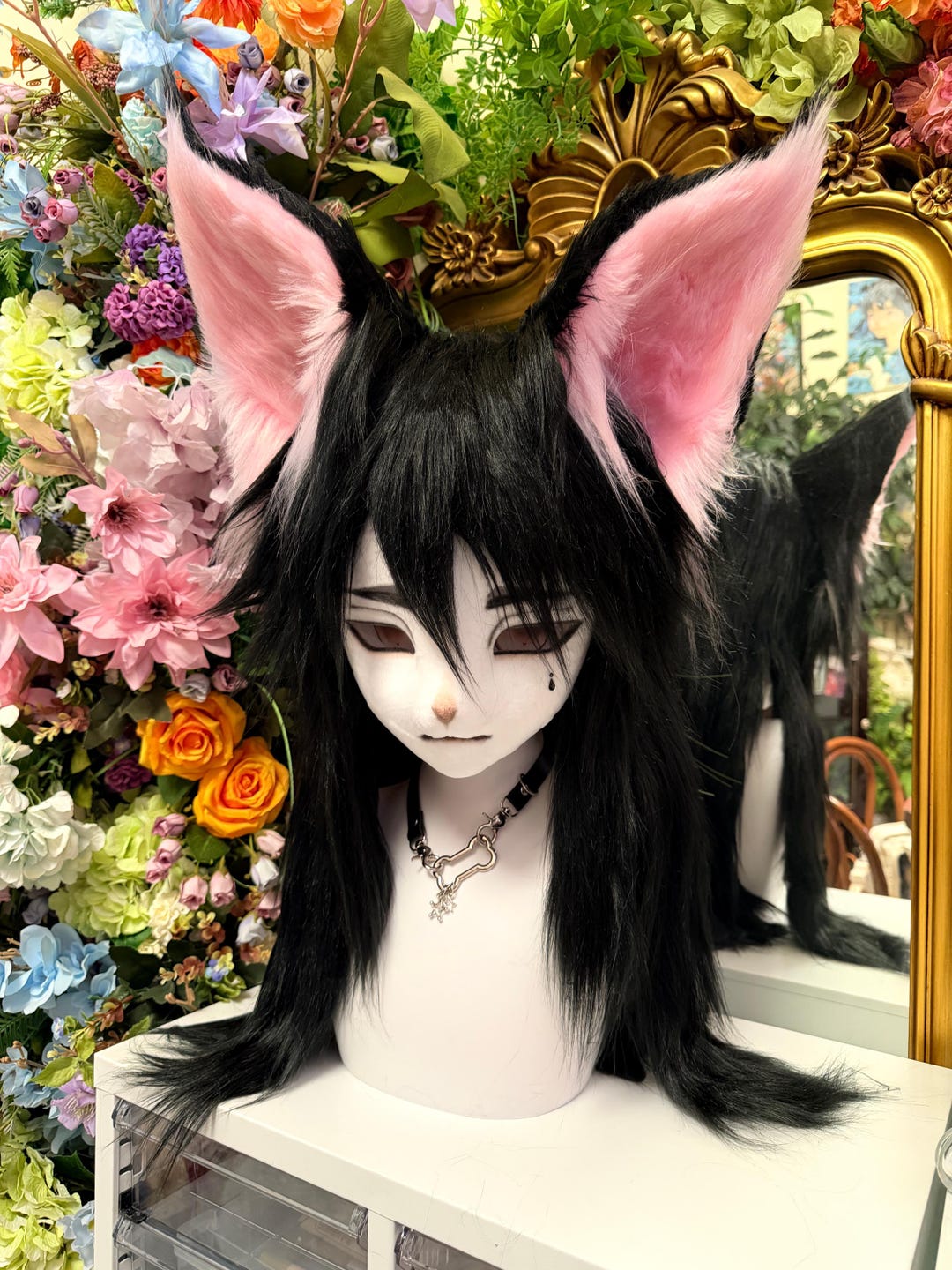 Black Pink Kemono Fursuit Head Emo Fox Wolf KIG Anime Cosplay Mask ...