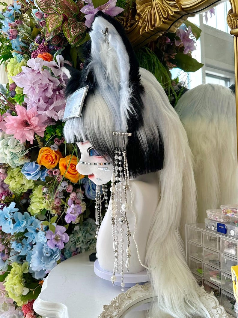Furry Fursuit Head, White Kemono Fox Mask With Lavender Eyes, Anime ...