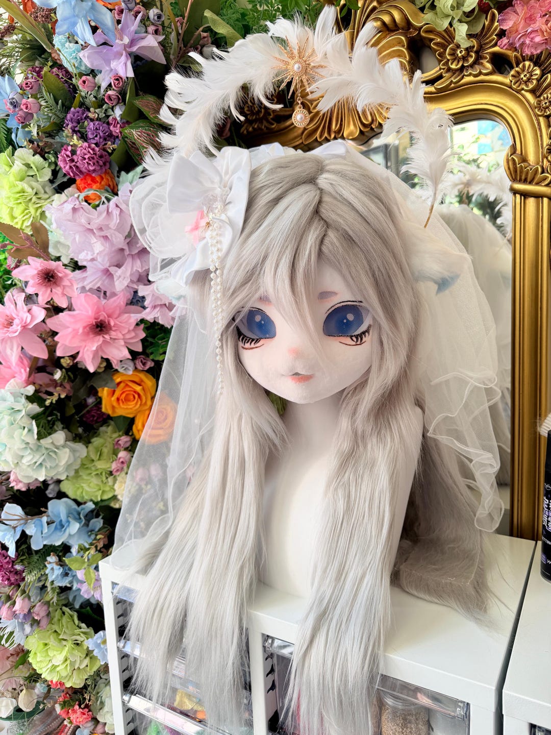 Yume-kawaii Kemono Fursuit Head – Angel Bride Fox Anime Cosplay Mask - Etsy