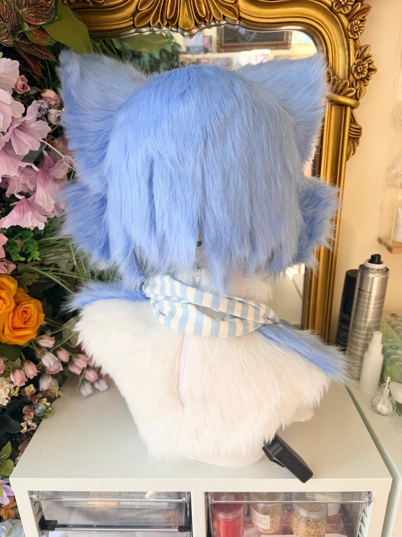 Toony Kemono Fursuit Head Blue White Angel Dog Fox Anime Cosplay Mask ...