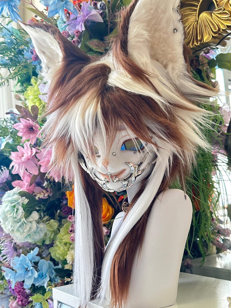 Tribal Wolf Fursuit Head, Brown White Fox Mask, Resin Furry Cosplay ...