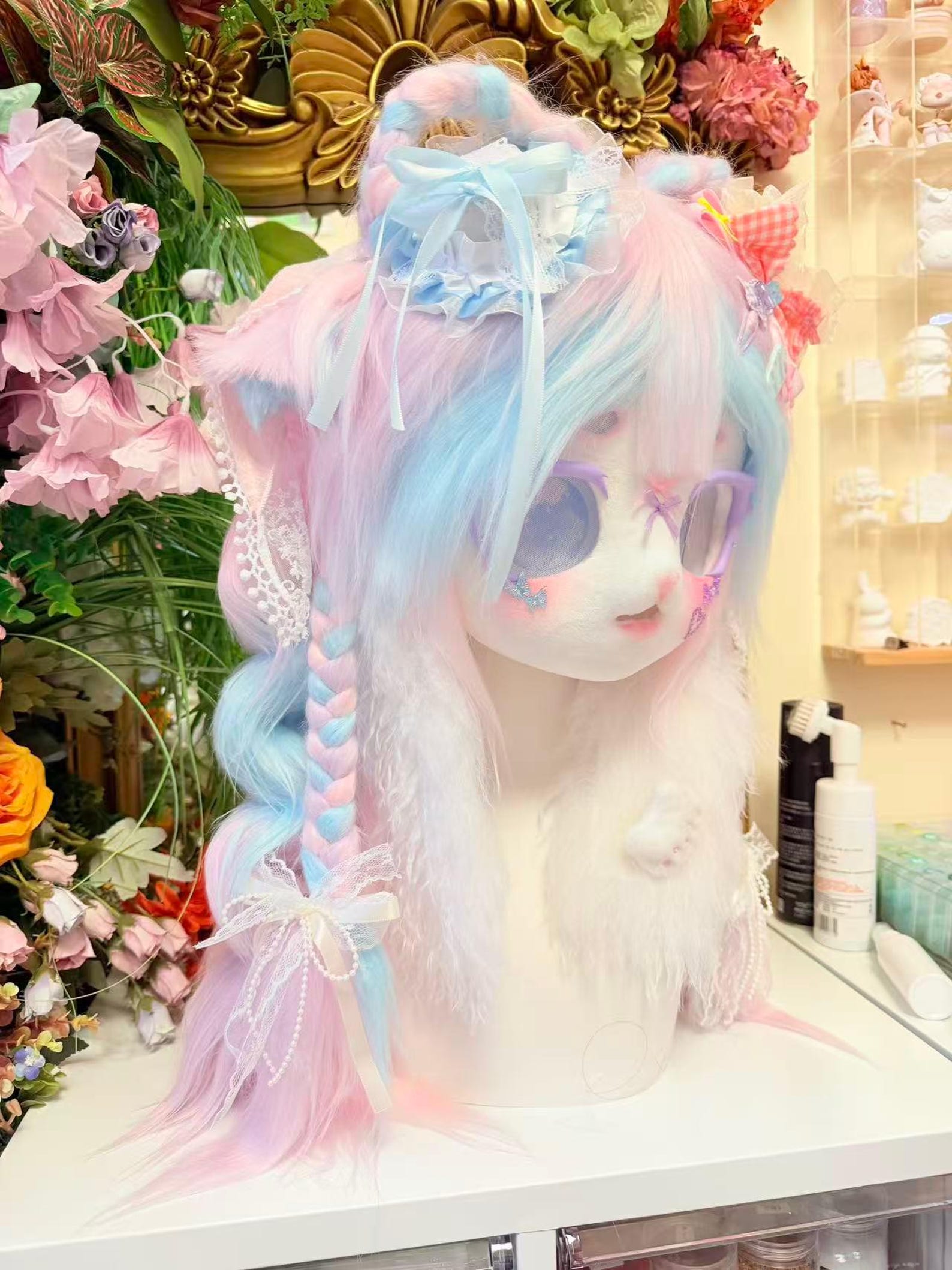 Yume-kawaii Kemono Kigurumi Fursuit Head, Pastel Candy Fox Bunny Anime ...