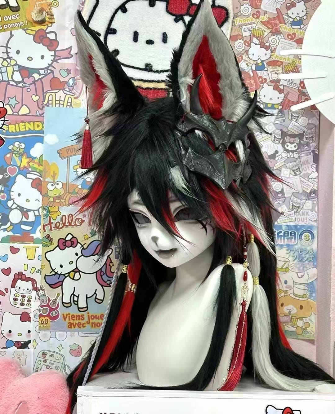 KIG Style Black and Red Fox Fursuit Head | Fluffy Cosplay Mask | Furry ...