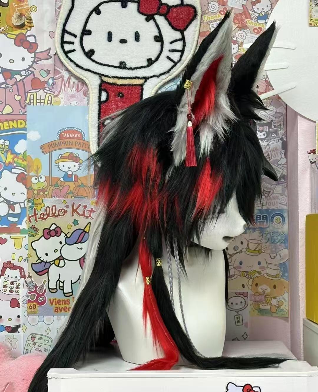 KIG Style Black and Red Fox Fursuit Head | Fluffy Cosplay Mask | Furry ...