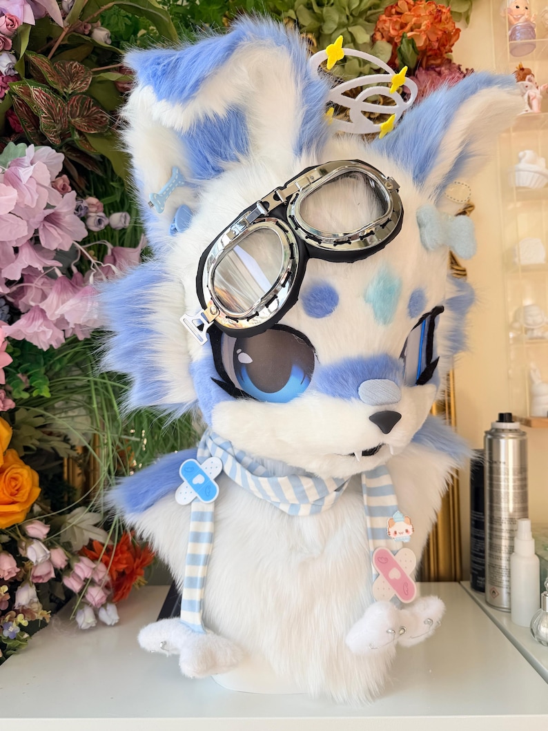 Toony Kemono Fursuit Head Blue White Angel Dog Fox Anime Cosplay Mask ...