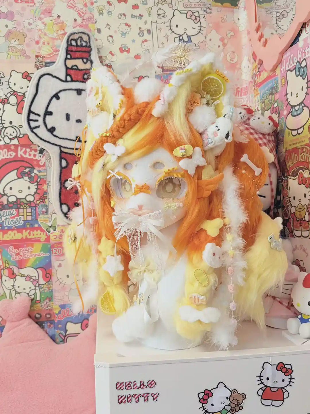 Yume Kawaii Kemono Fursuit Head, Orange Lemon Fox Mask With Braids ...