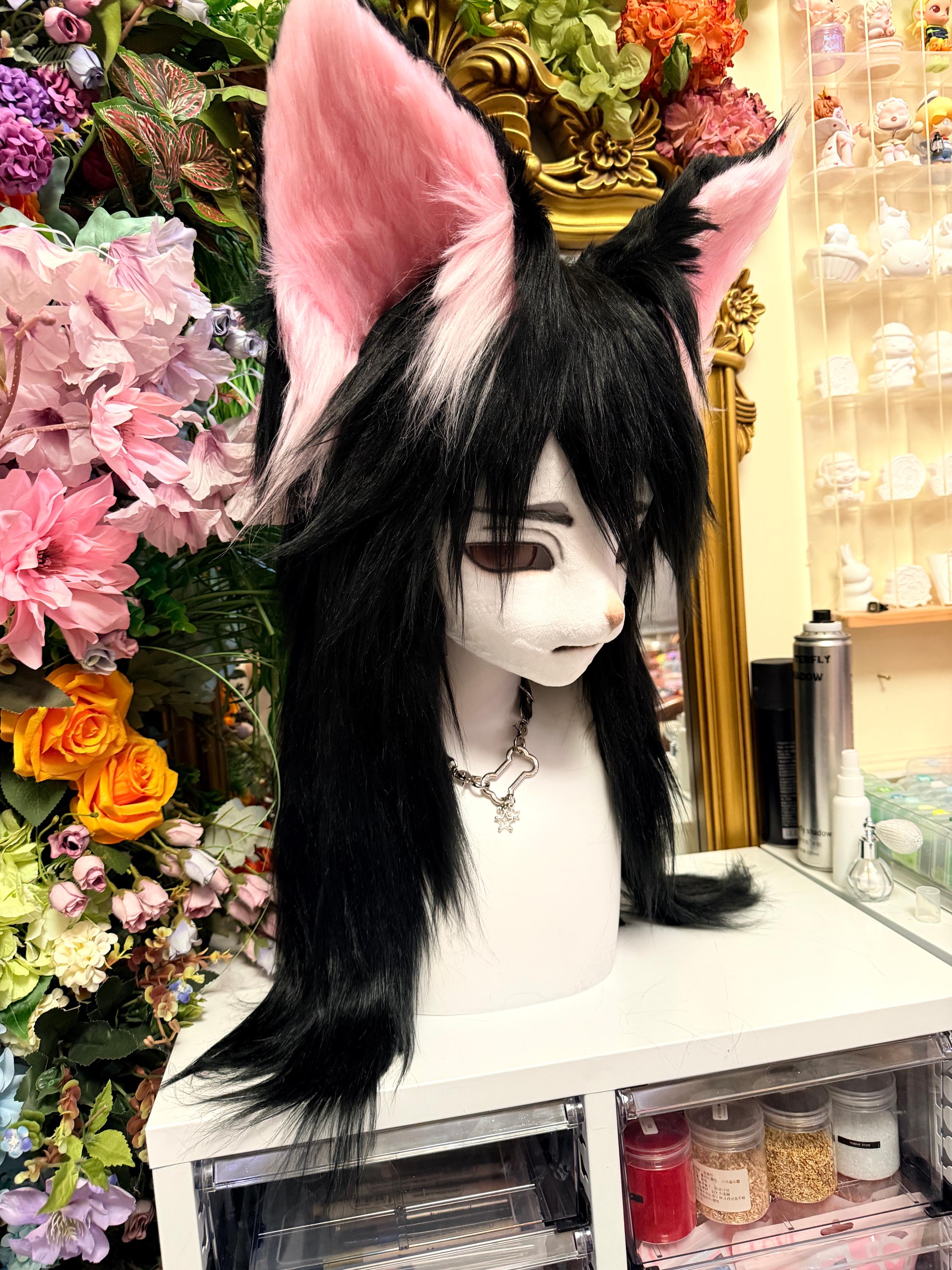 Black Pink Kemono Fursuit Head Emo Fox Wolf KIG Anime Cosplay Mask ...