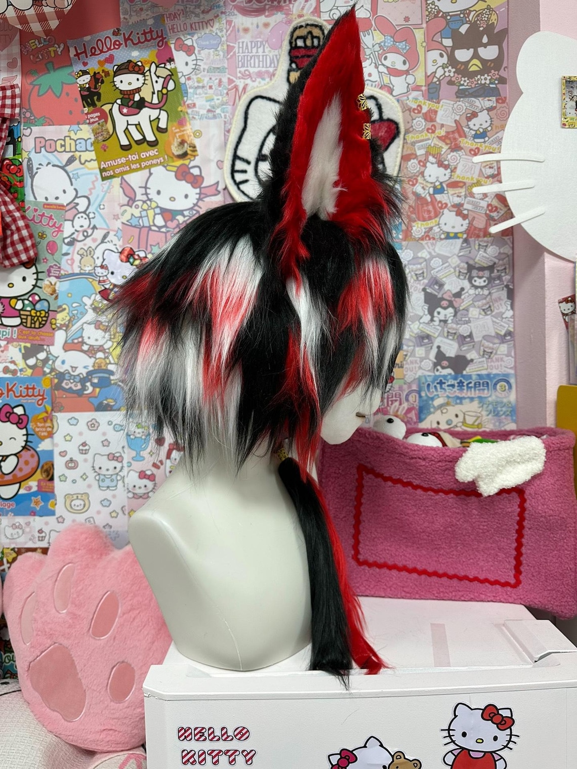 Gothic Kemono Fox Fursuit Head, Black White Resin Anime Cosplay Mask ...