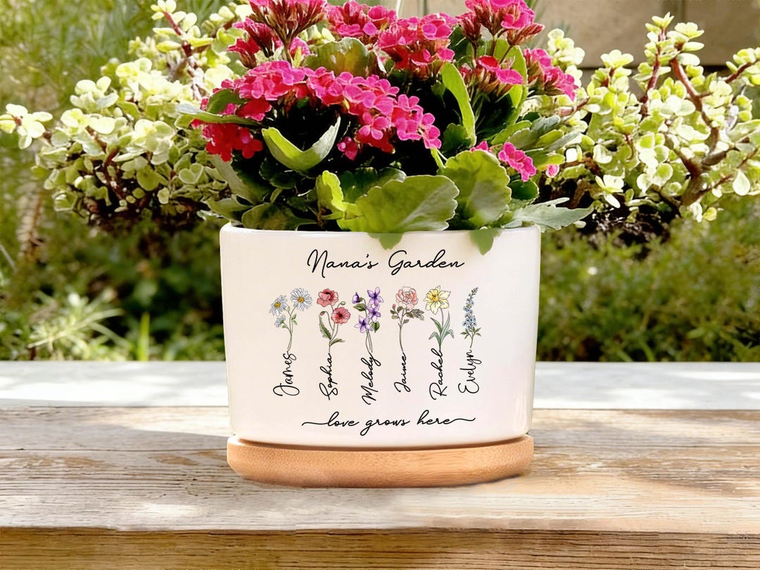 Grandma Gift Personalized Planter, Birth Month Flowers With Names, Nana ...