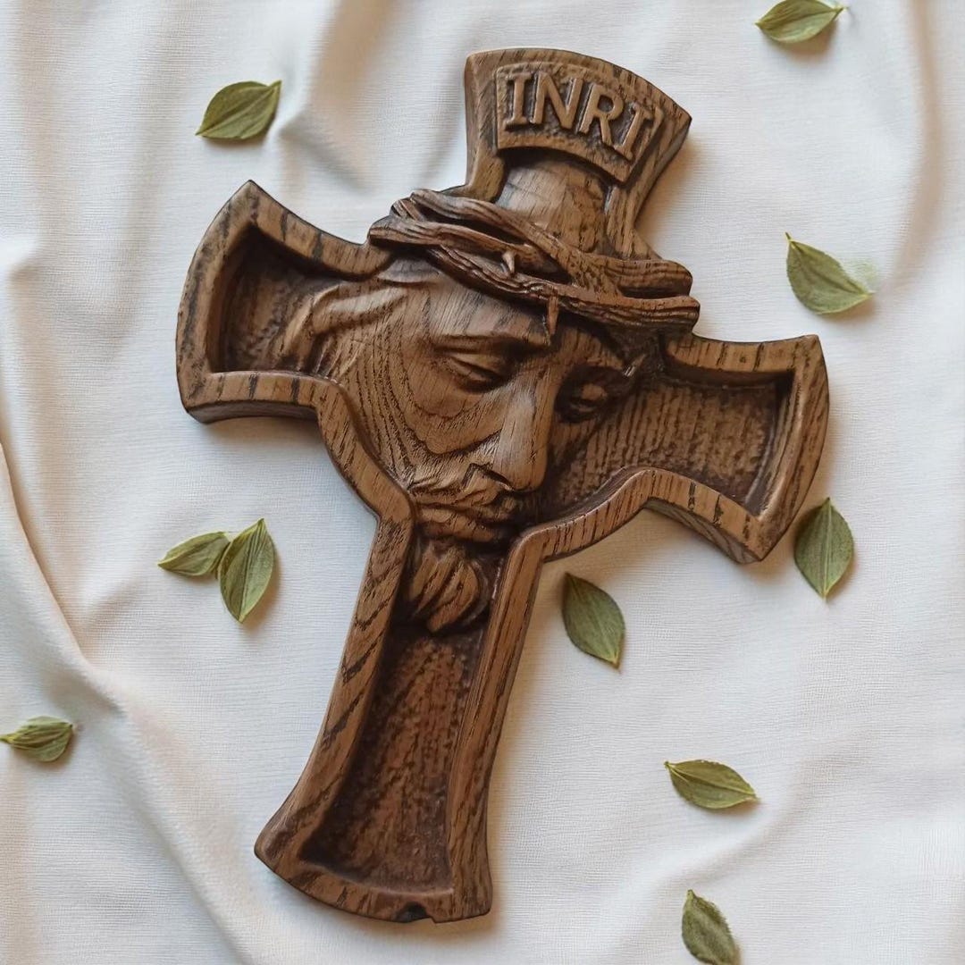 Hand-carved Wooden Cross, Wooden Crucifix, Rustic Wall Crucifix ...