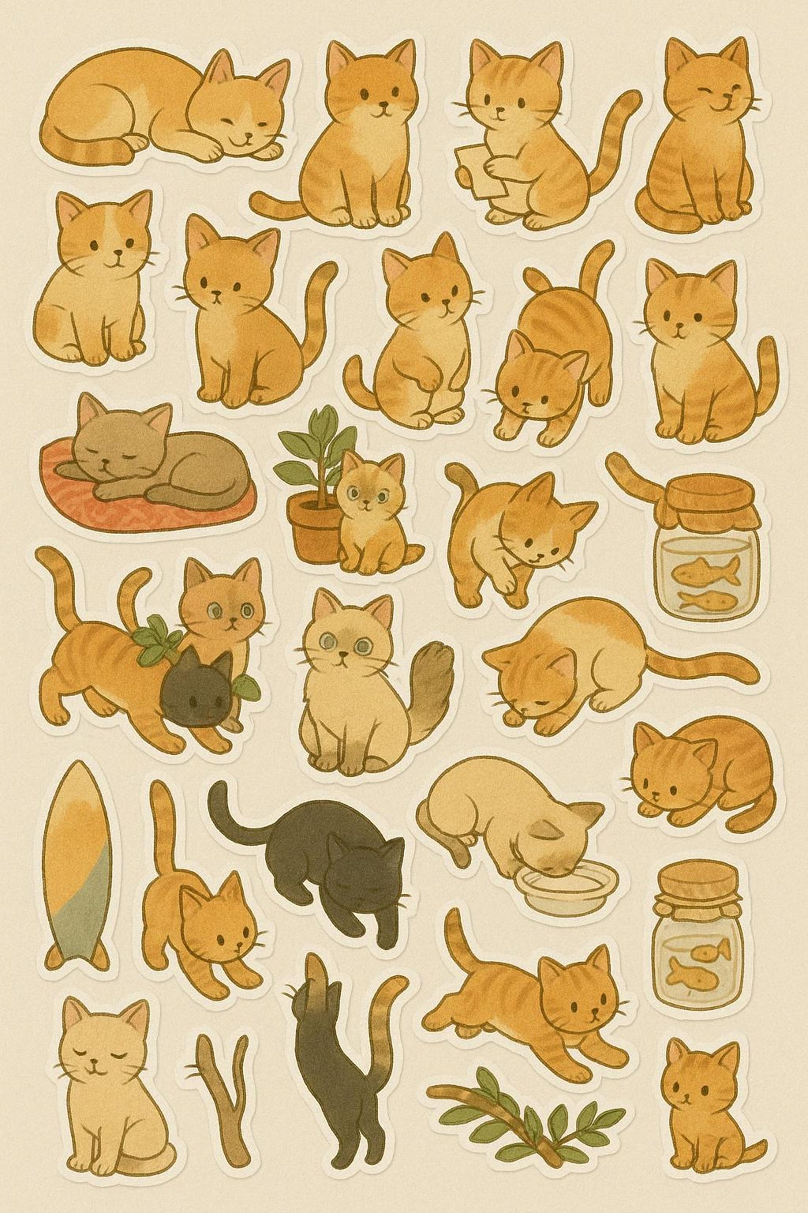Ghibli Style Cat Sticker Pack – 100+ Printable Anime Cat Stickers for ...