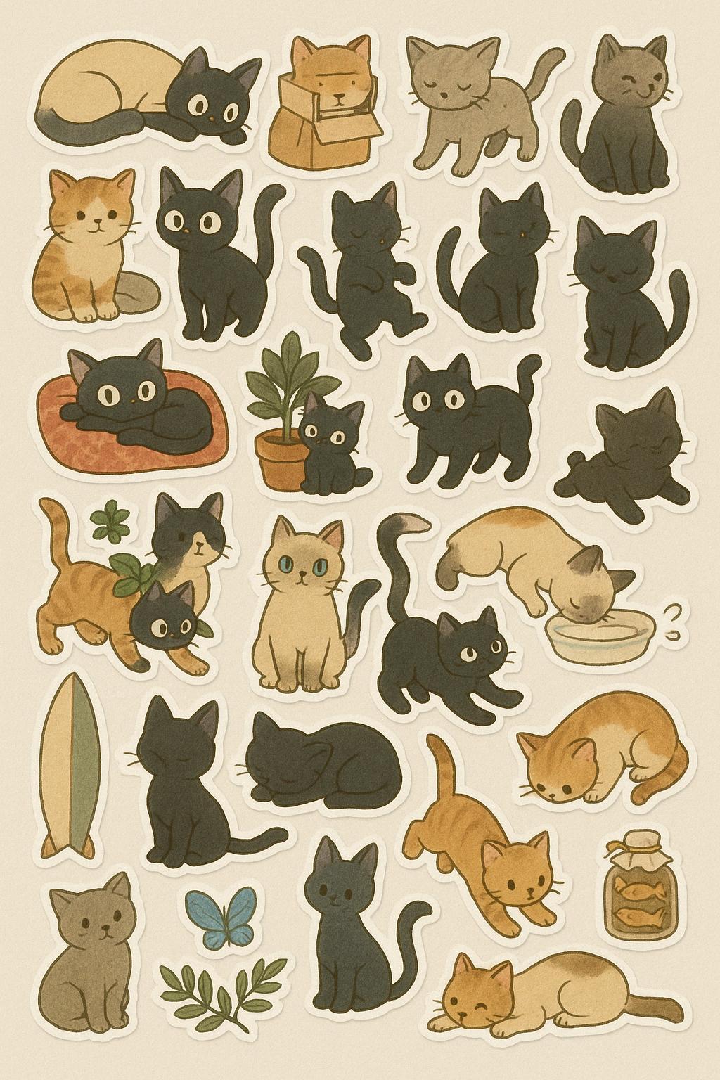 Ghibli Style Cat Sticker Pack – 100+ Printable Anime Cat Stickers for ...