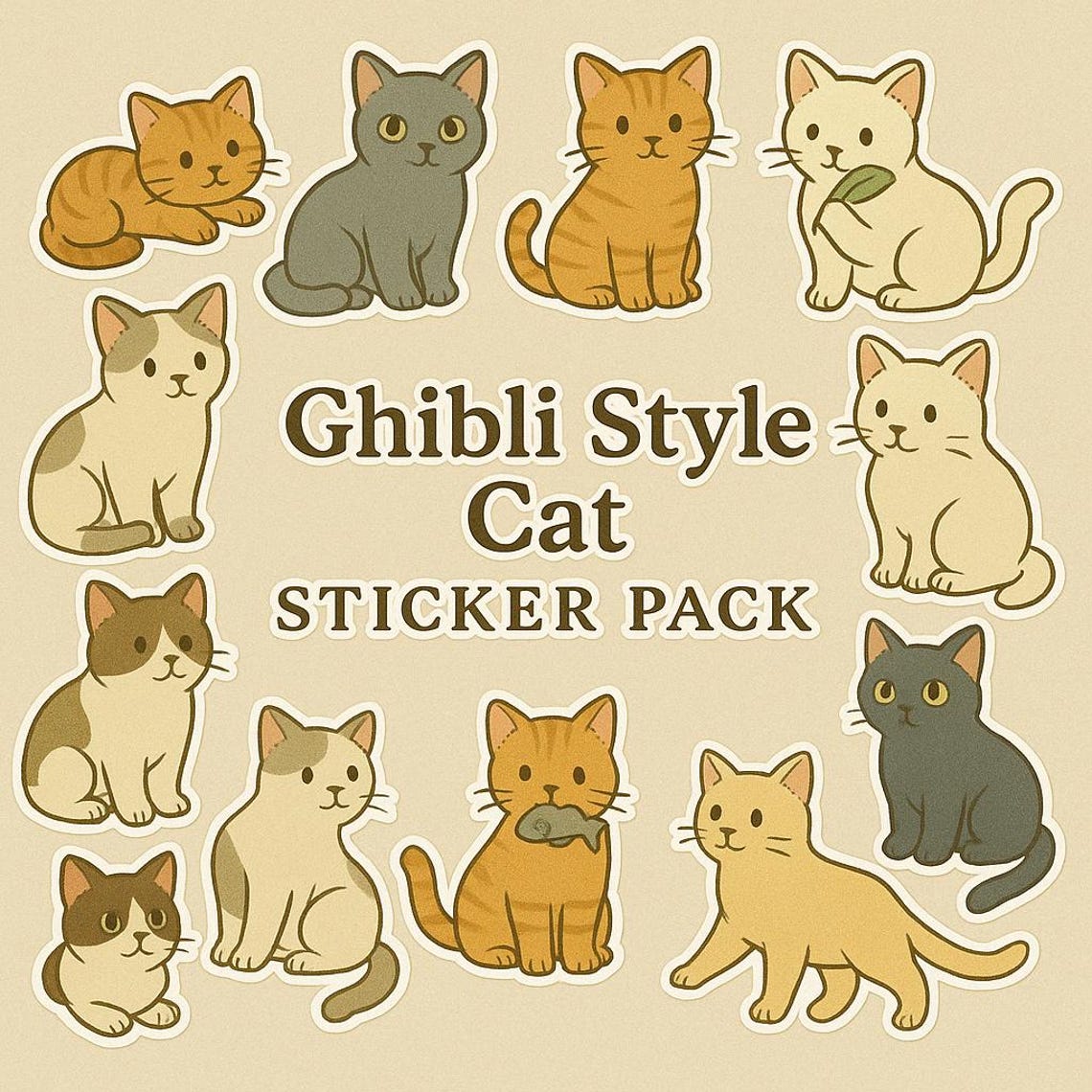 Ghibli Style Cat Sticker Pack – 100+ Printable Anime Cat Stickers for ...