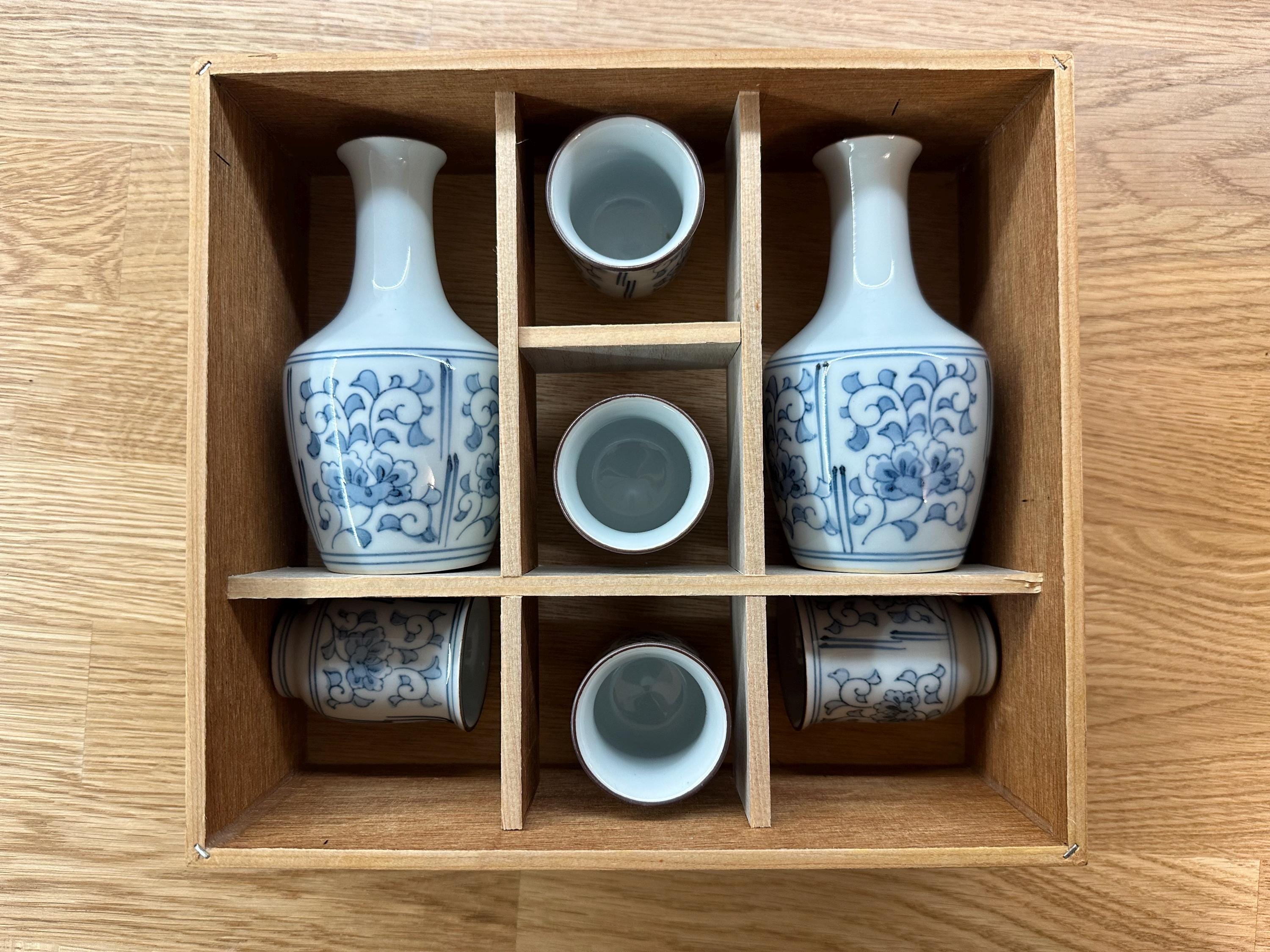 Vintage Japanese Sake Set | Blue & White Porcelain Tokkuri and Ochoko ...