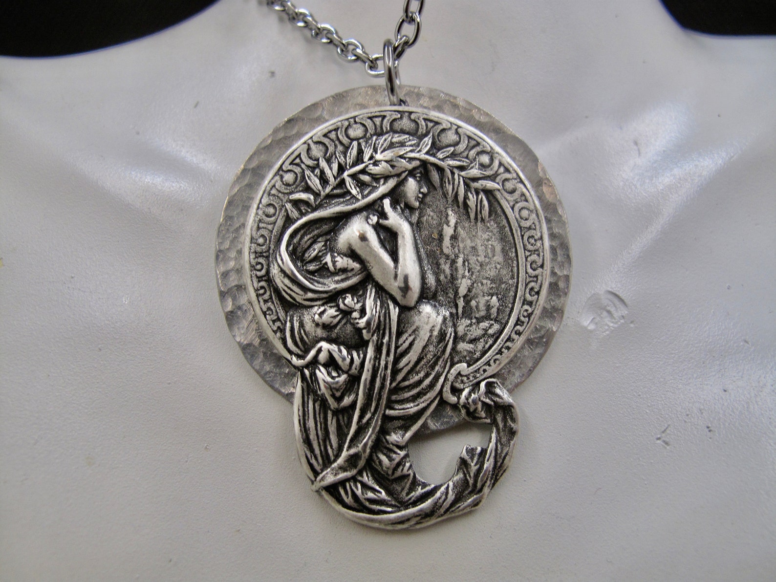 Alphonse Mucha Poetry Maiden Pendant in Antique Silver With a - Etsy