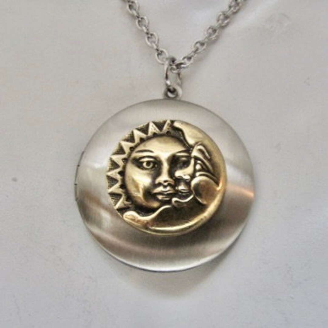 Sun and Moon Locket in Antique Silver With a Stainless Steel 24 Inch ...