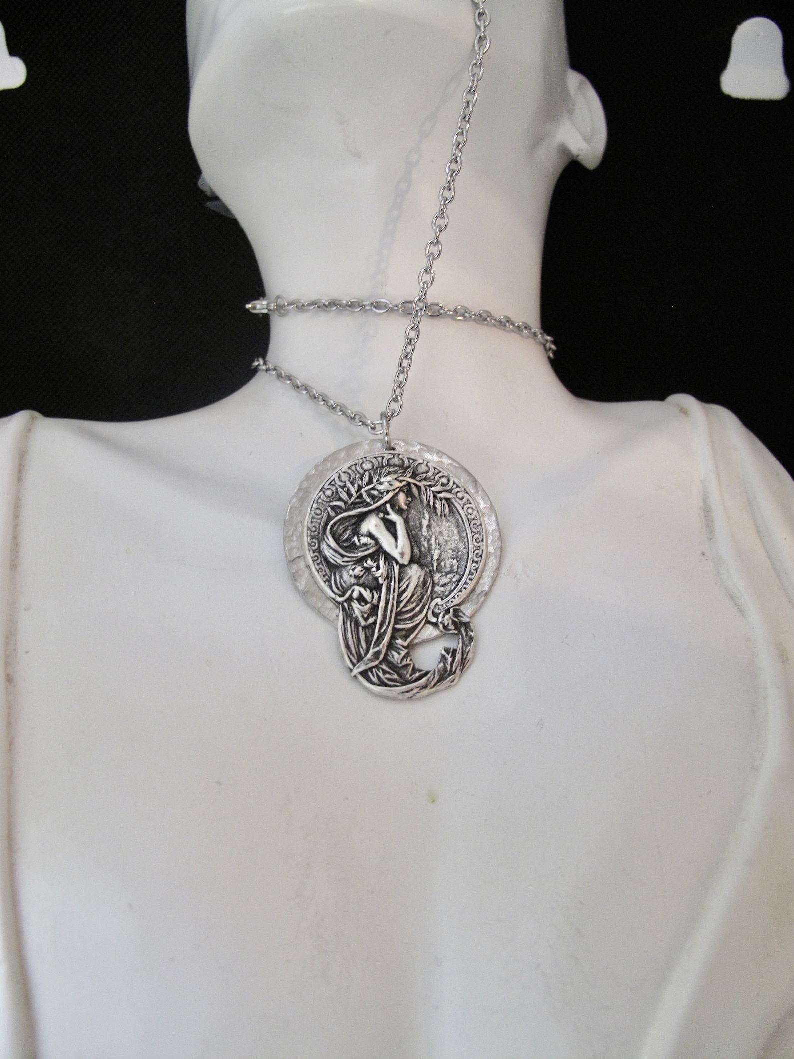 Alphonse Mucha Poetry Maiden Pendant in Antique Silver With a - Etsy
