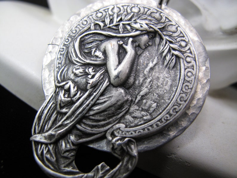 Alphonse Mucha Poetry Maiden Pendant in Antique Silver With a - Etsy