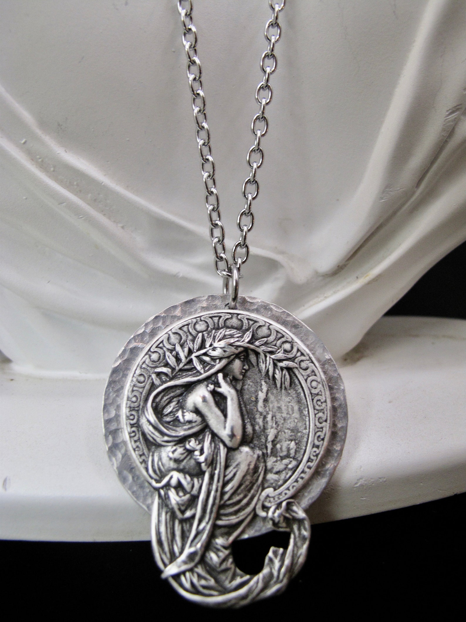 Alphonse Mucha Poetry Maiden Pendant in Antique Silver With a - Etsy