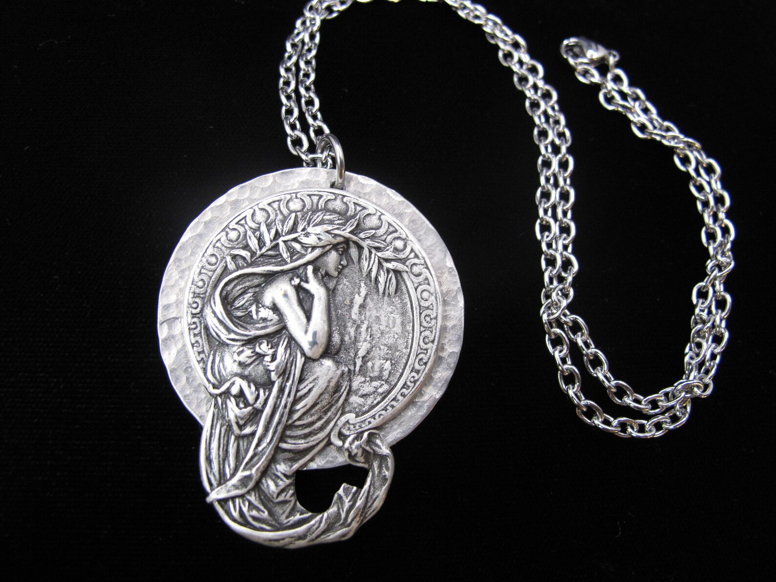 Alphonse Mucha Poetry Maiden Pendant in Antique Silver With a - Etsy