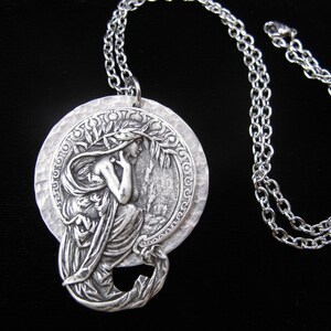 Alphonse Mucha Poetry Maiden Pendant in Antique Silver With a Stainless ...