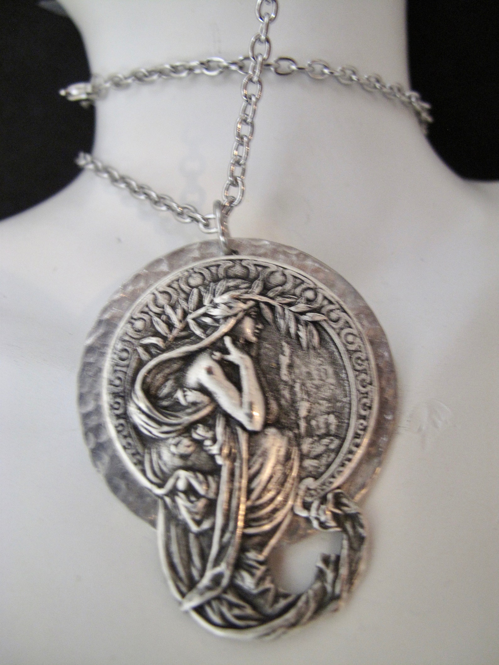 Alphonse Mucha Poetry Maiden Pendant in Antique Silver With a - Etsy