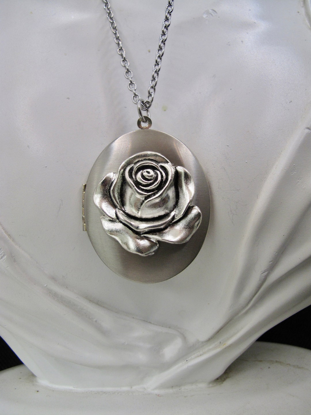 Rose Locket - Romantic Rose Locket in Brushed Antique Silver With a ...